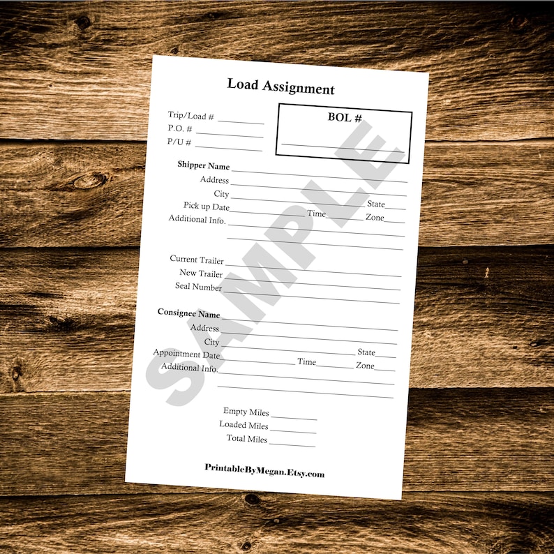 Professional Driver Load Assignment Sheets | Trucking Load Assignment ...