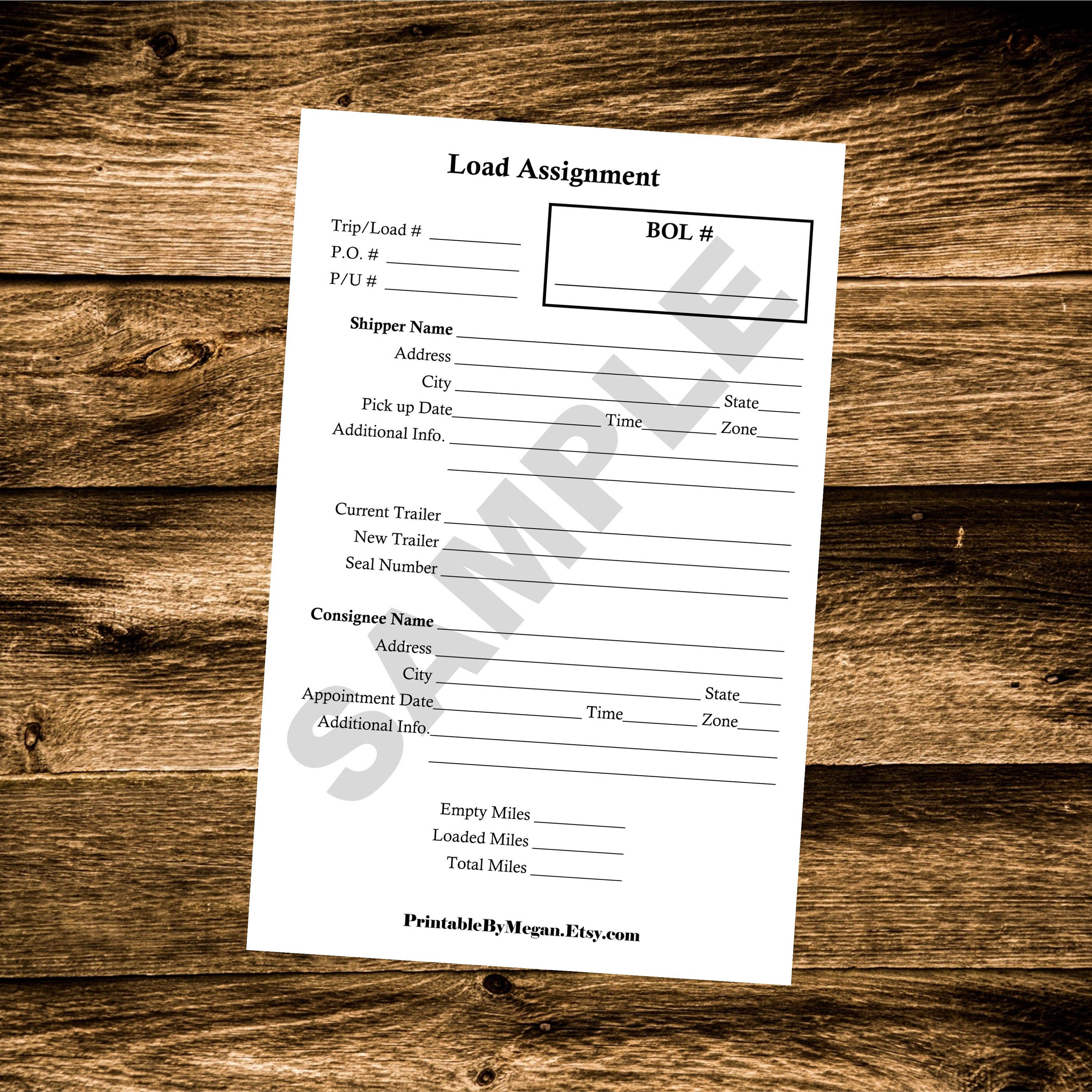 Professional Driver Load Assignment Sheets | Trucking Load Assignment ...