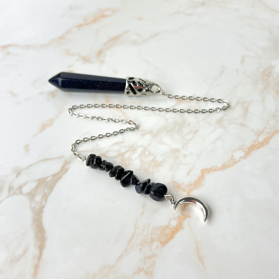 Blue Sandstone Pendulum, Crescent Moon Charm, Dowsing Divination Tool ...