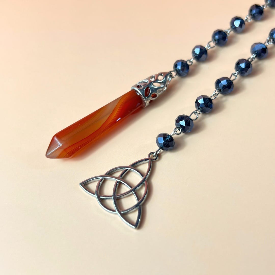 Carnelian Dowsing Pendulum, Rosary Chain and Triquetra Charm, Witch ...