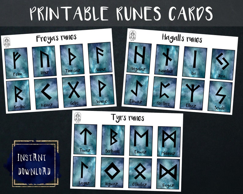 Printable runes cards divination tool rune magick pagan | Etsy