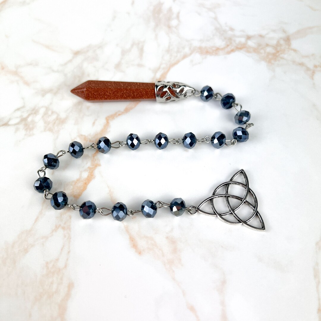 Goldstone Dowsing Pendulum, Rosary Chain and Triquetra Charm, Witch ...