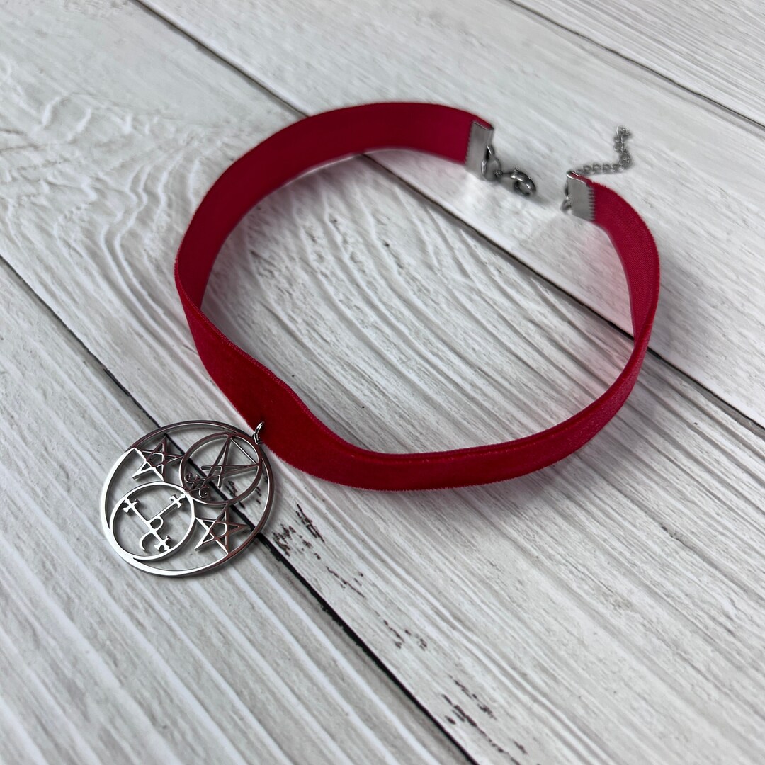 Luciferian Red Velvet Choker, Sigils of Lucifer and Lilith and Inverted ...