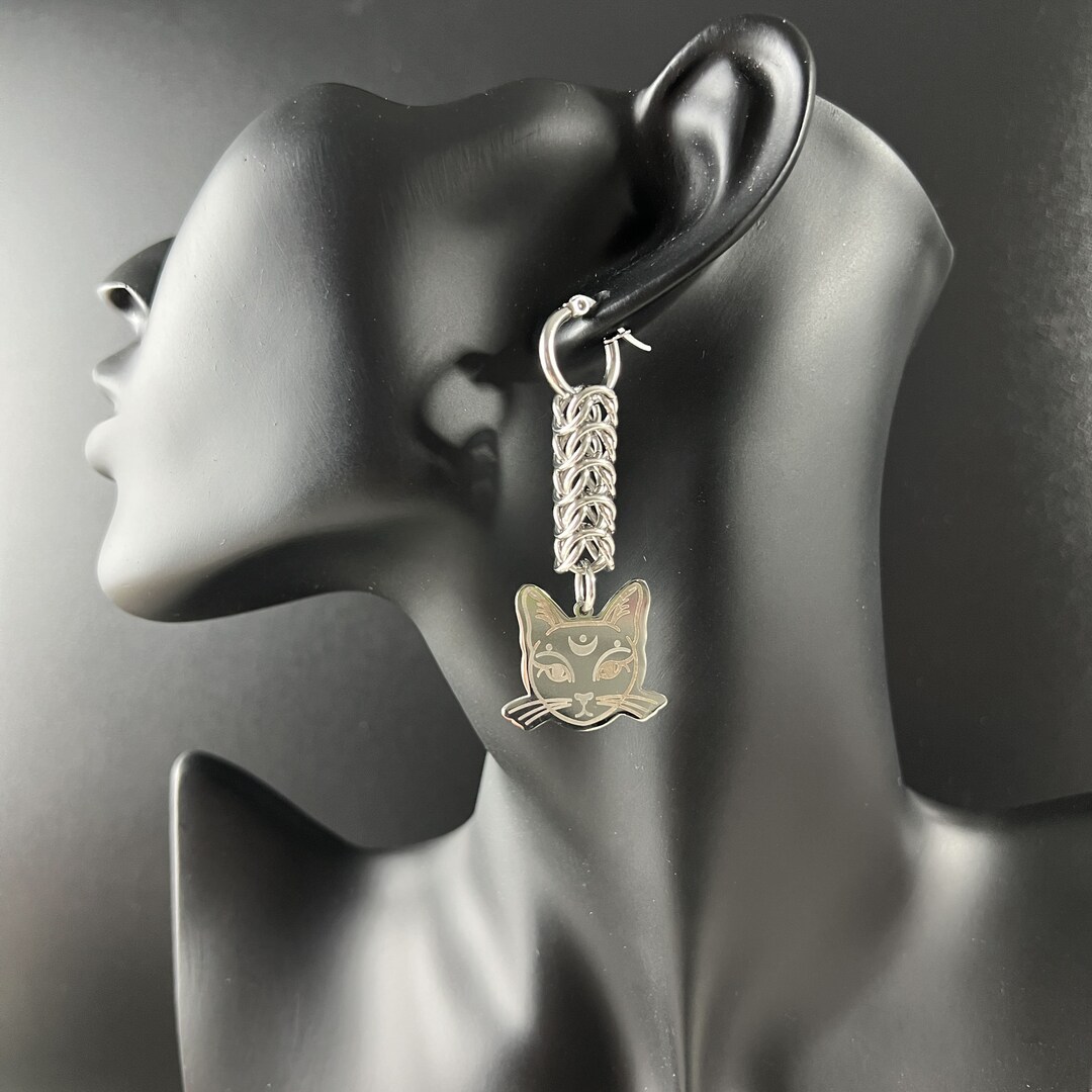 Goddess Bastet Chainmail Earrings, Box Chain Gothic Jewelry Inspired by ...