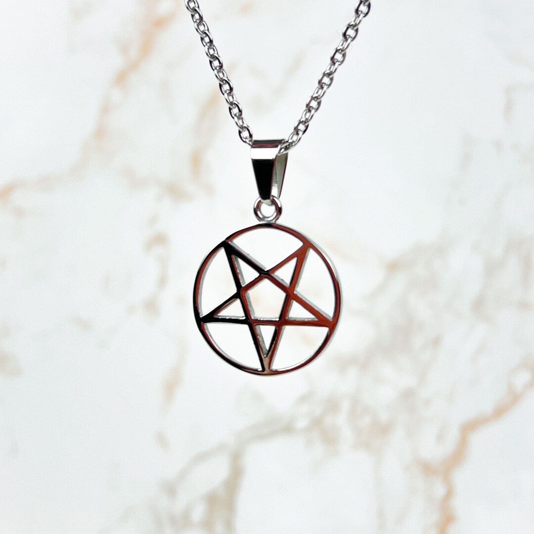 Inverted Pentacle Necklace, Witchcraft Occult Jewelry, Stainless Steel ...