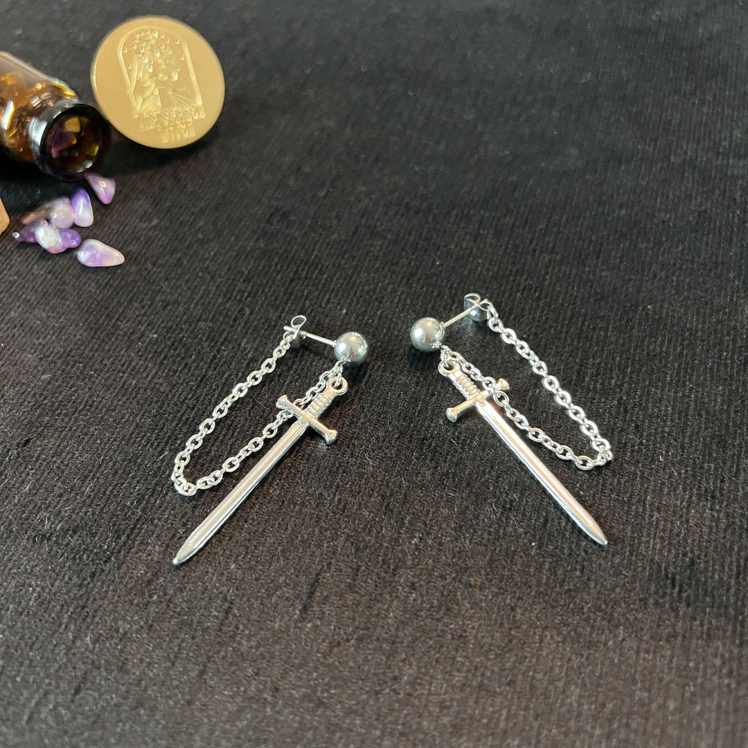 Swords and Chains Gothic Medieval Fantasy Earrings Made of Stainless ...