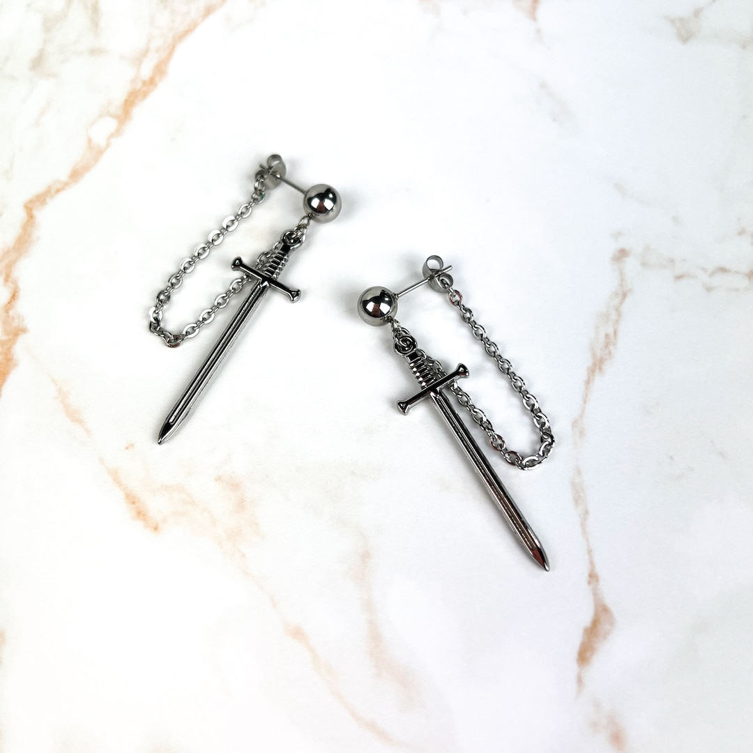 Swords and Chains Gothic Medieval Fantasy Earrings Made of Stainless ...