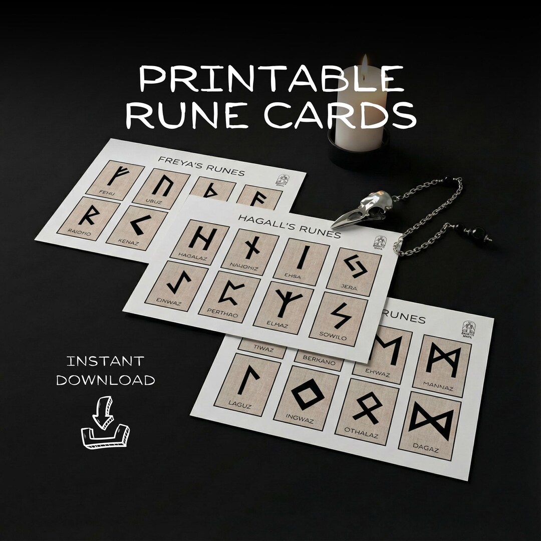 Printable Old Futhark Rune Cards for Norse Divination (A4, US Letter ...