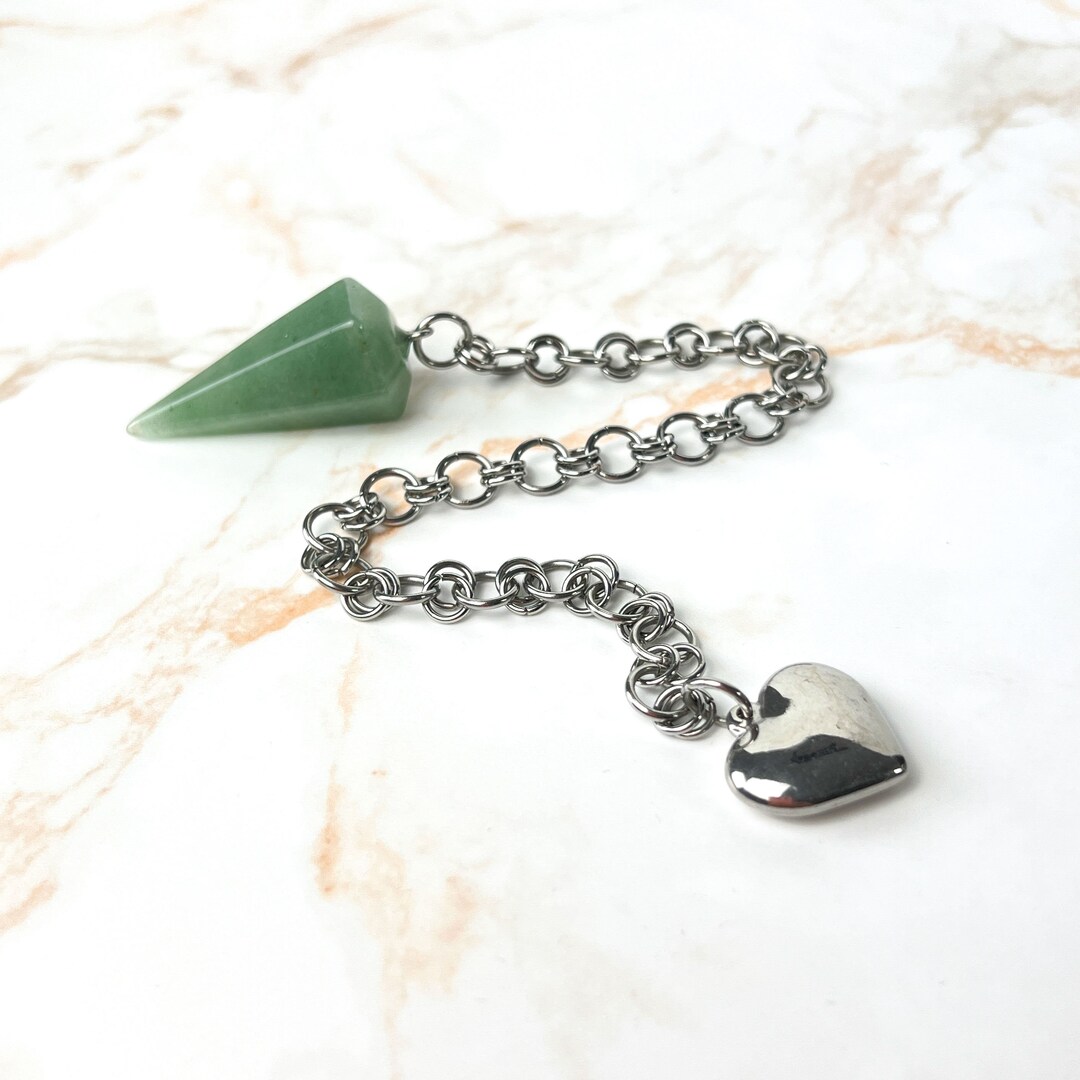 Aventurine and Puffy Heart Dowsing Pendulum Gemstone and Stainless ...