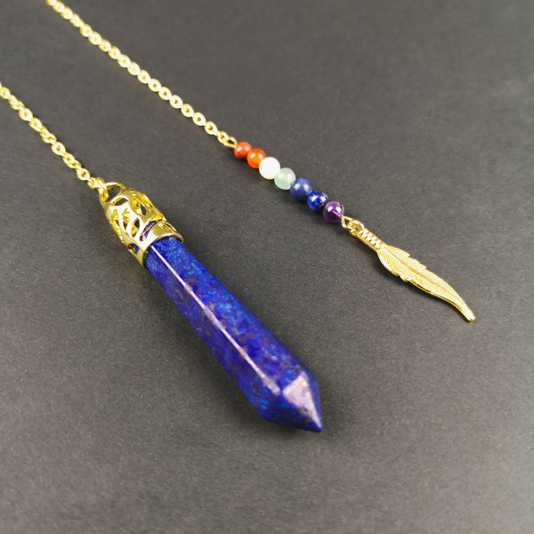 Golden 7 Chakras Crystal Pendulum Lapis Lazuli Feather Charm - Etsy