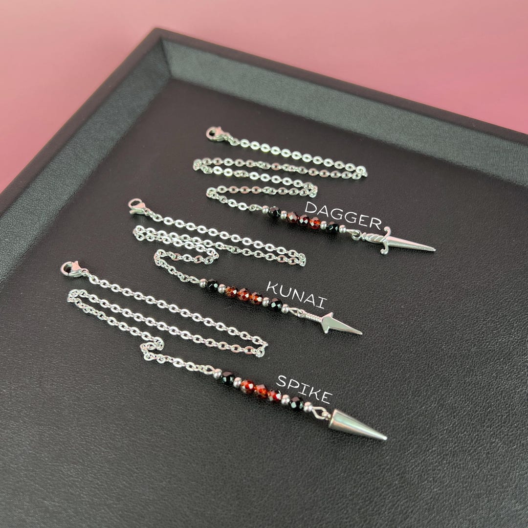 Dowsing Pendulum Chain, Garnet and Onyx, Kunai, Dagger or Spike Charm ...