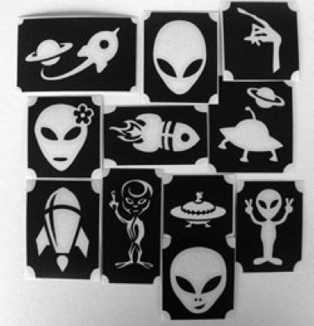 Bm2017 Set Alien Rocket Space-ship Designs GLITTERTATTOO 11 Different ...
