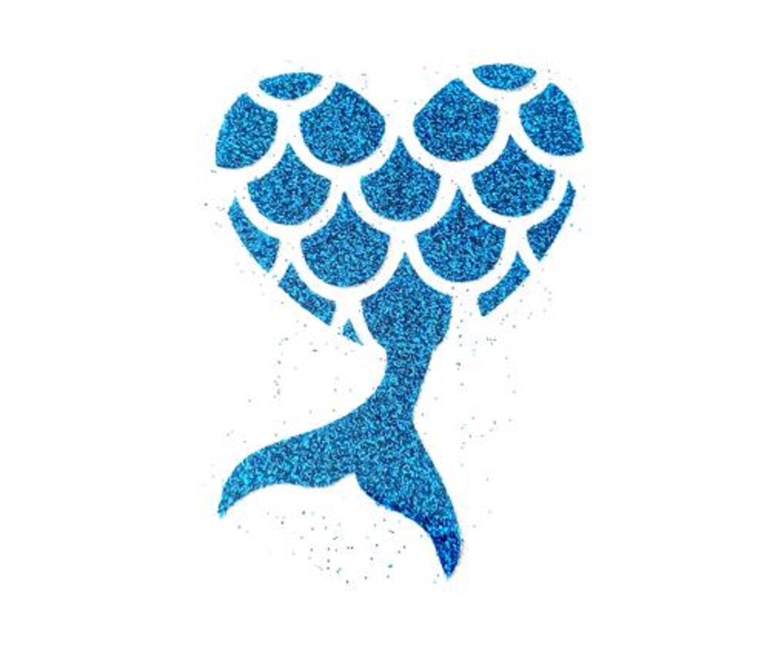 Mermaid Tail Heart-shaped IRON ON Transfer Patch Glitter Foil Blue 2 ...