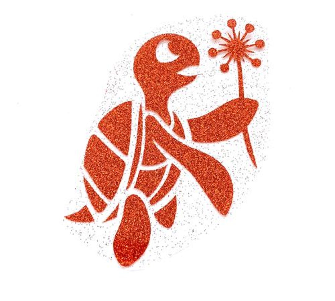 Turtle With Dandelion IRON ON TRANSFER Glitter Foil Orange-brown Animal ...