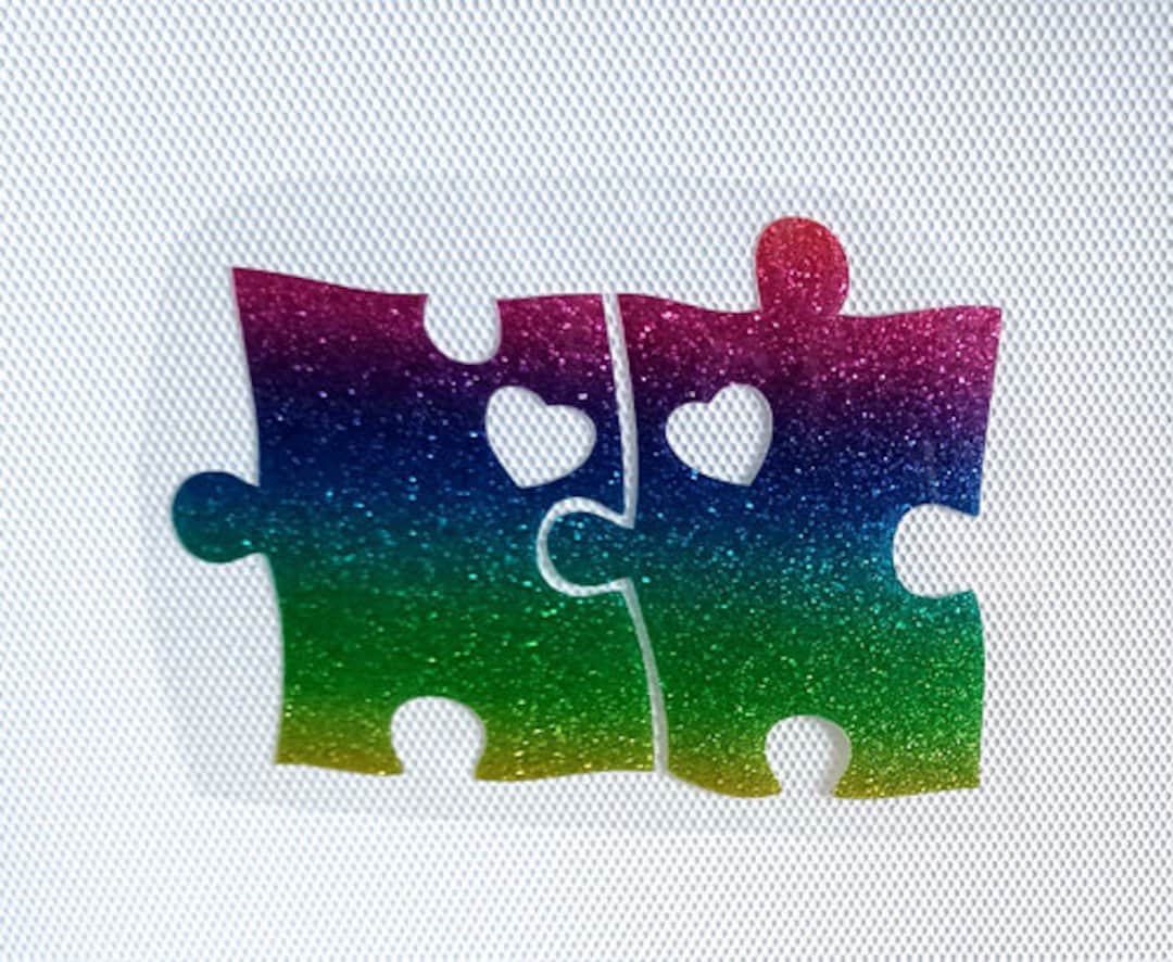 Autism Puzzle Pieces IRON ON Transfer Patch Shiny Rainbow Glitter Foil ...