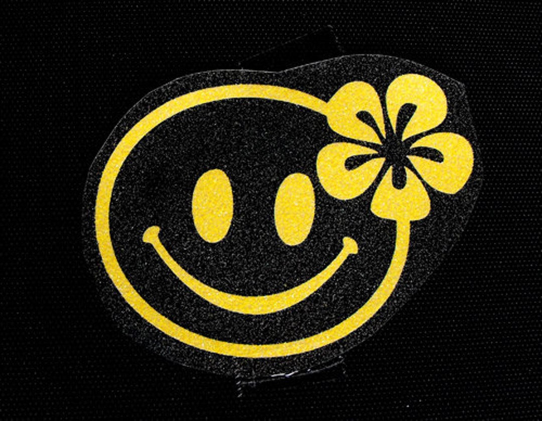 Smiling Funny Face IRON ON Transfer Patch Glitter Foil Fluor Yellow 4 ...