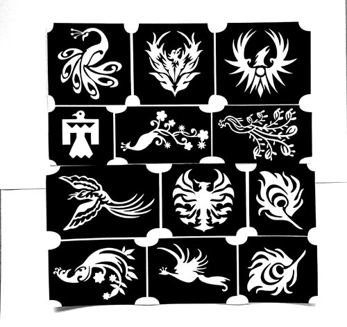 Bm2024 Set of 12 PHOENIX Eagle Feather Designs GLITTERTATTOO Stencils Glitter Tattoo Awesome DIY ...