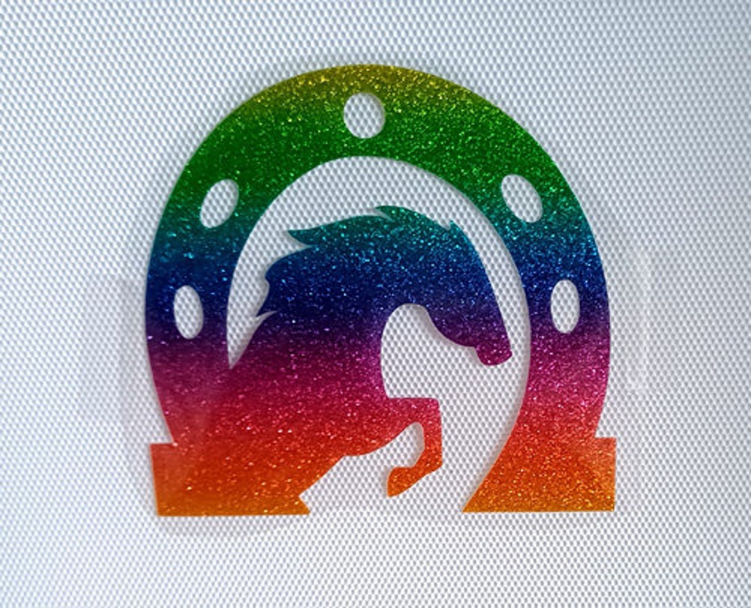 HORSE Jumping Beautiful IRON ON Transfer Patch Shiny Rainbow Glitter ...