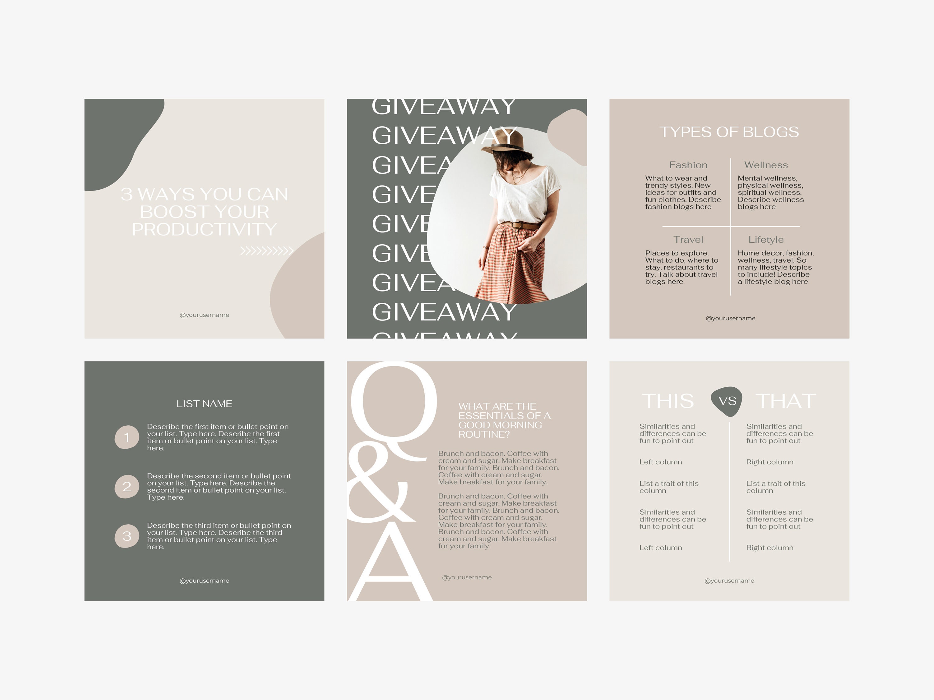 Boho Blogger Instagram Post Templates Neutral Instagram - Etsy