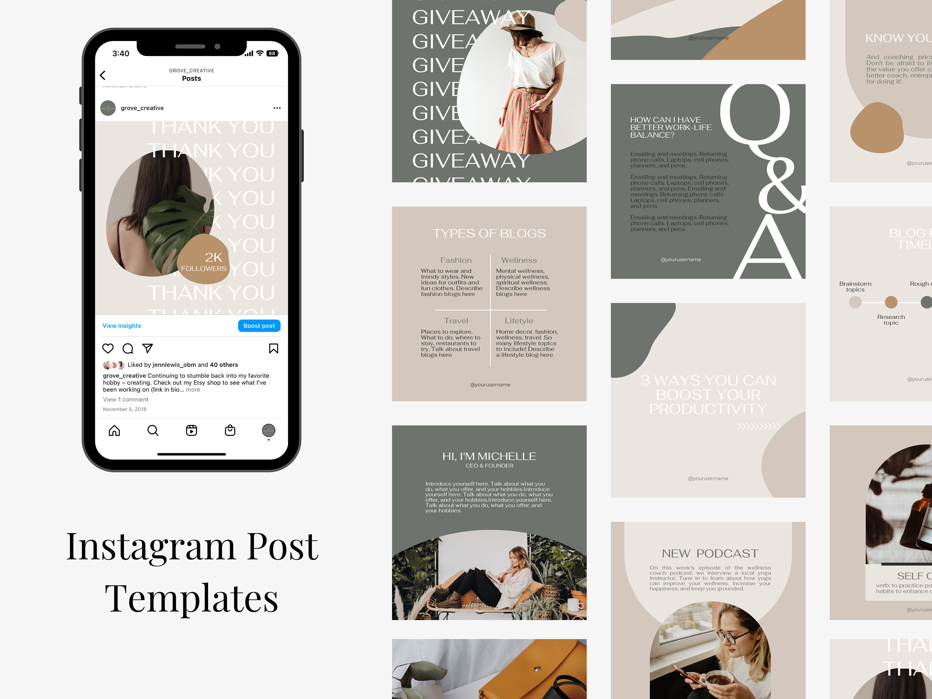 Boho Blogger Instagram Post Templates Neutral Instagram - Etsy