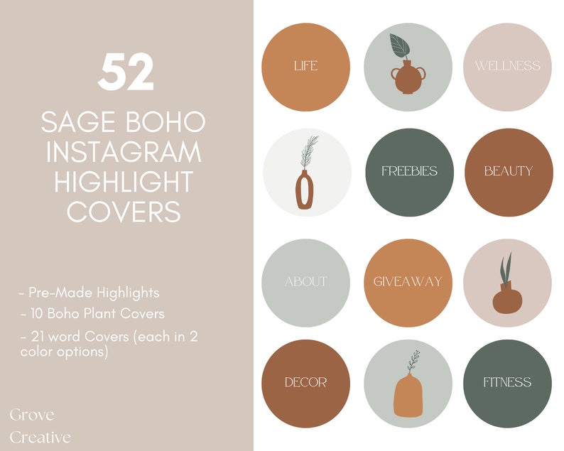 Sage Boho Instagram Highlight Covers Terracotta Highlight - Etsy