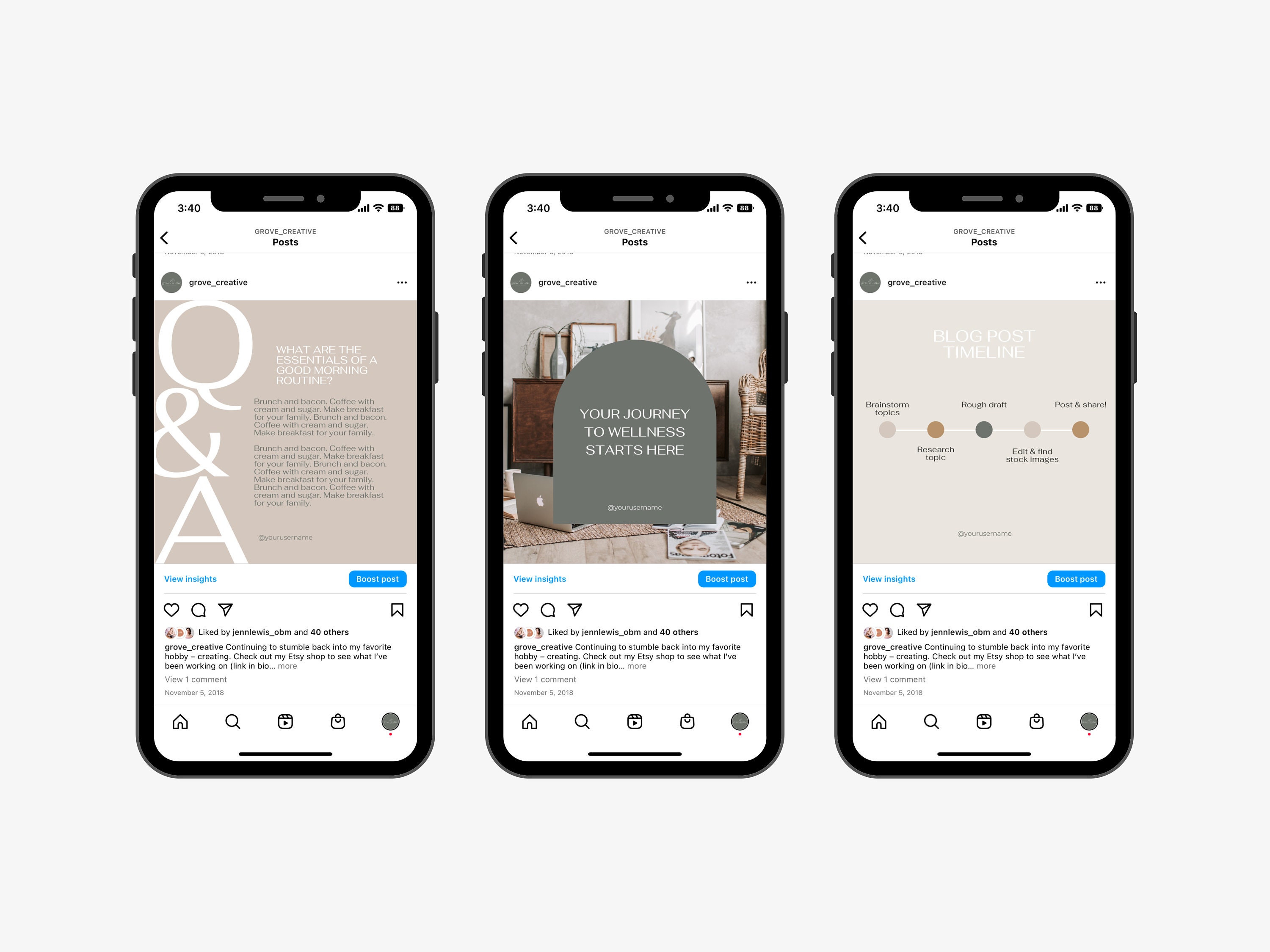 Boho Blogger Instagram Post Templates Neutral Instagram - Etsy