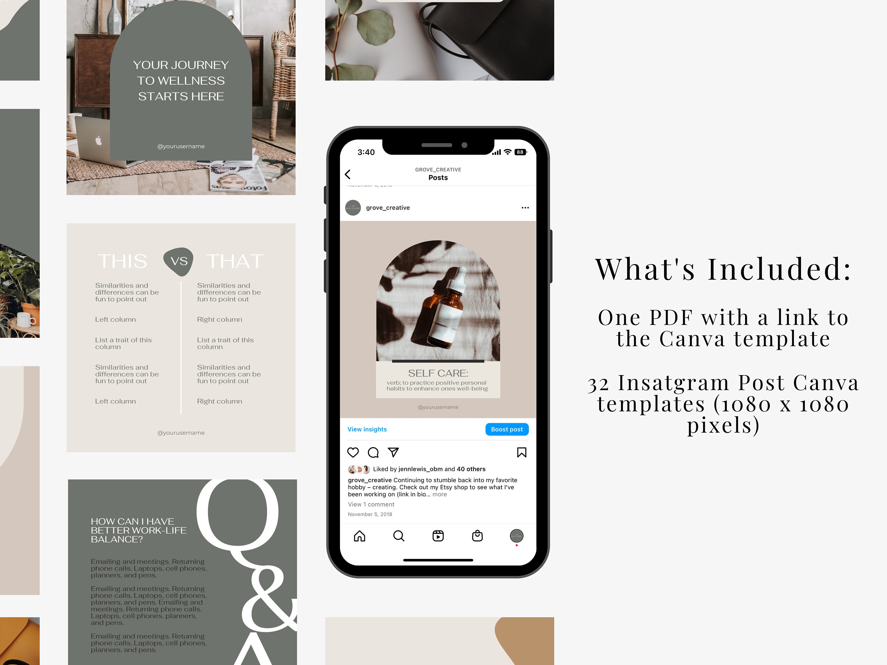 Boho Blogger Instagram Post Templates Neutral Instagram - Etsy