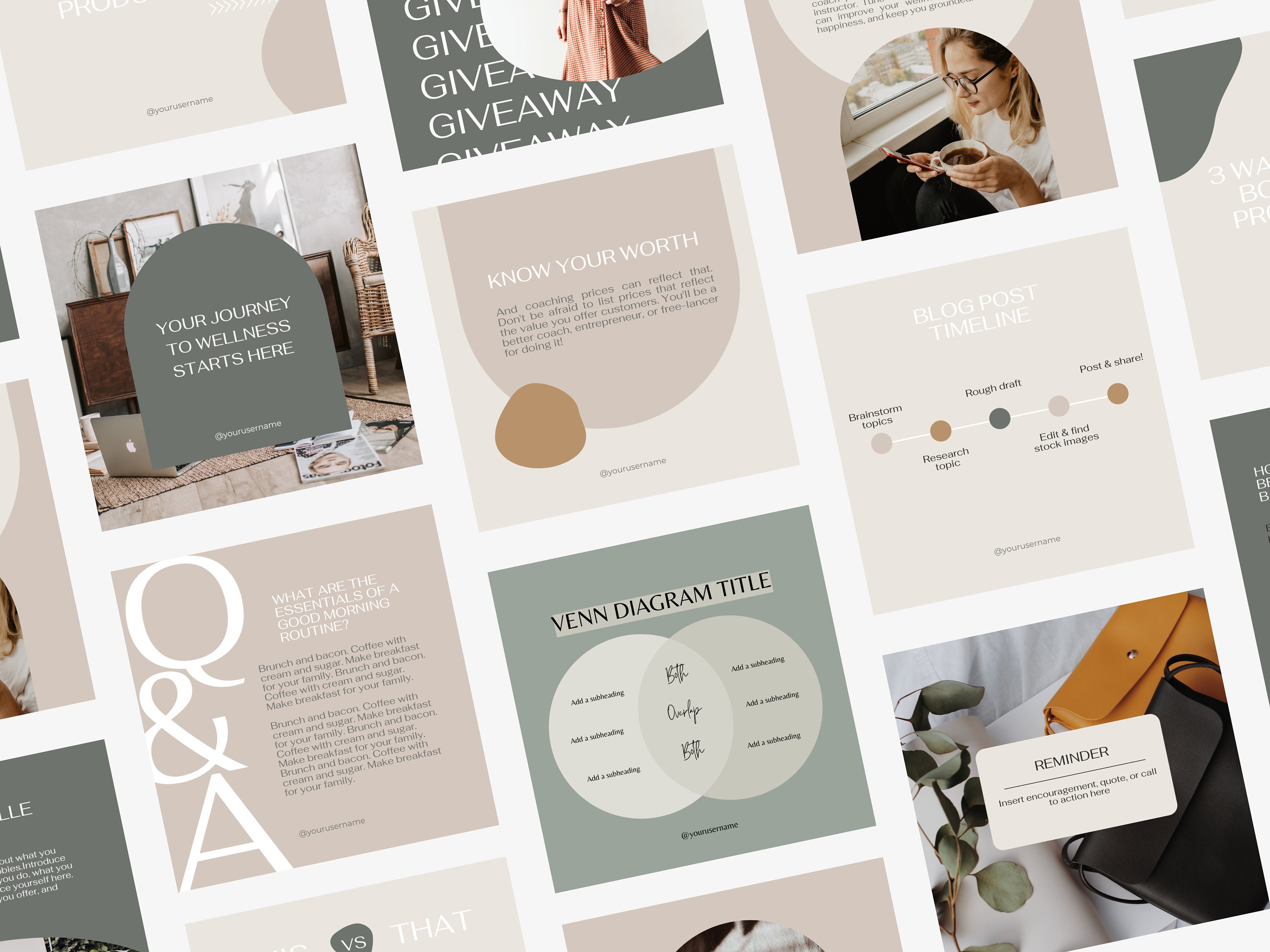 Boho Blogger Instagram Post Templates Neutral Instagram - Etsy