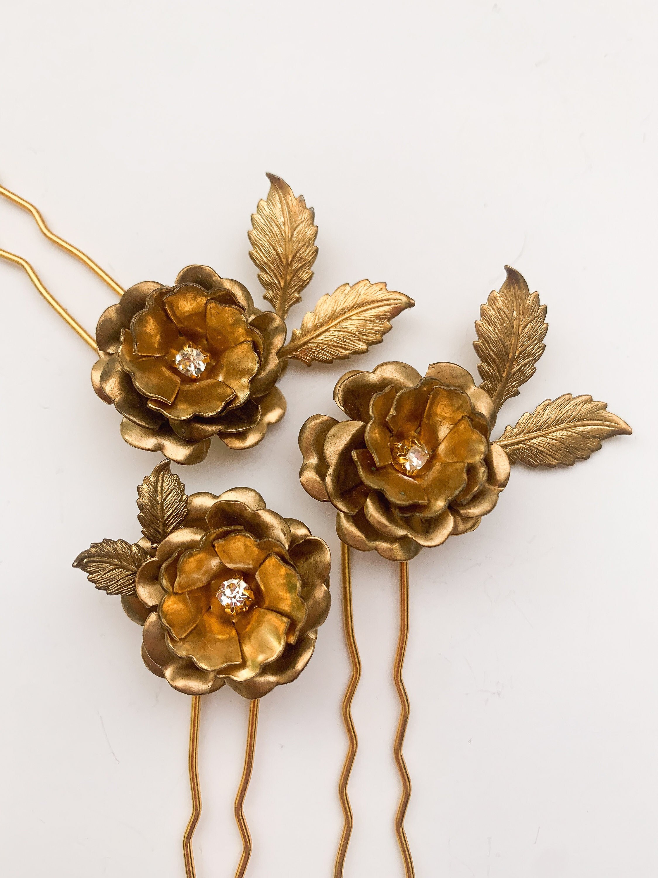 Cabbage Rose Hair Pins. Gold Rose Hair Pins. Rose Bridal Hair - Etsy
