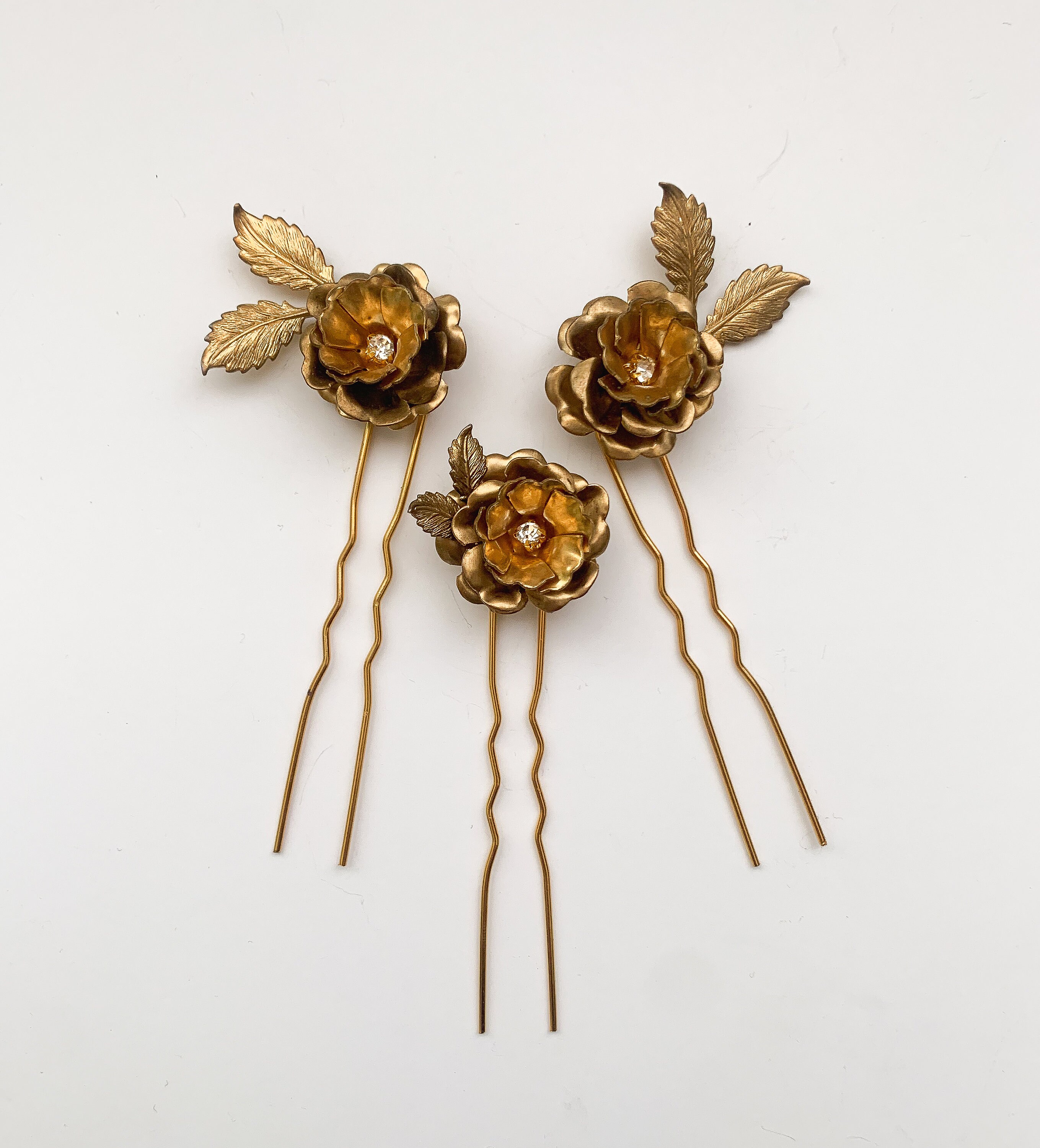 Cabbage Rose Hair Pins. Gold Rose Hair Pins. Rose Bridal Hair - Etsy