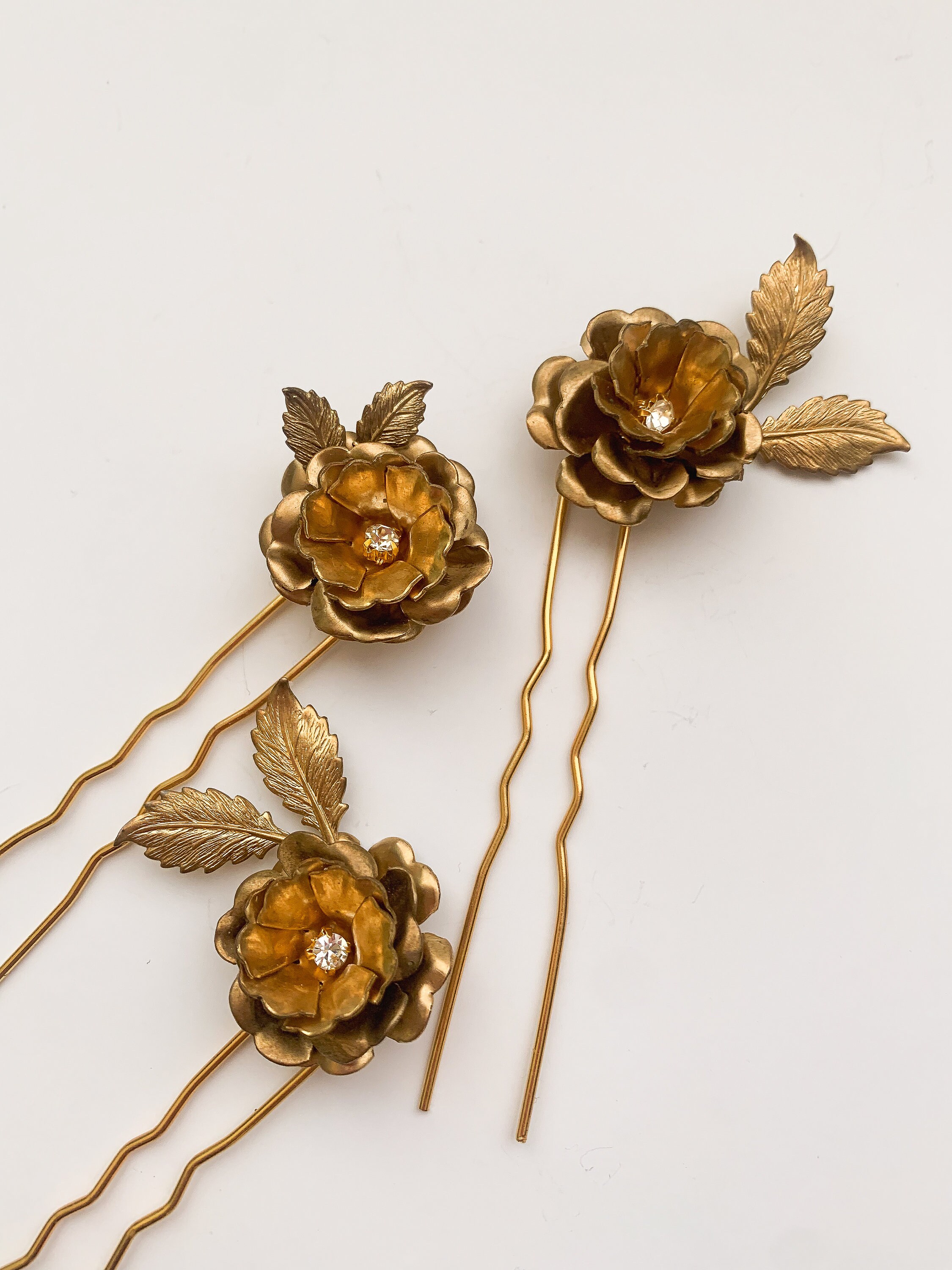 Cabbage Rose Hair Pins. Gold Rose Hair Pins. Rose Bridal Hair - Etsy