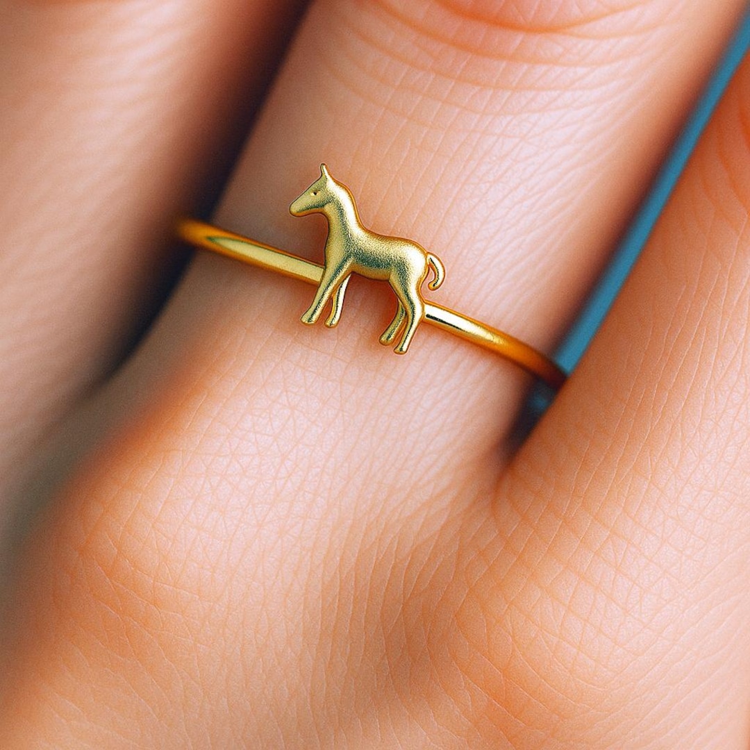 Minimalist Horse Ring Yellow Gold Horse Gold Horse Jewelry Dainty Horse ...