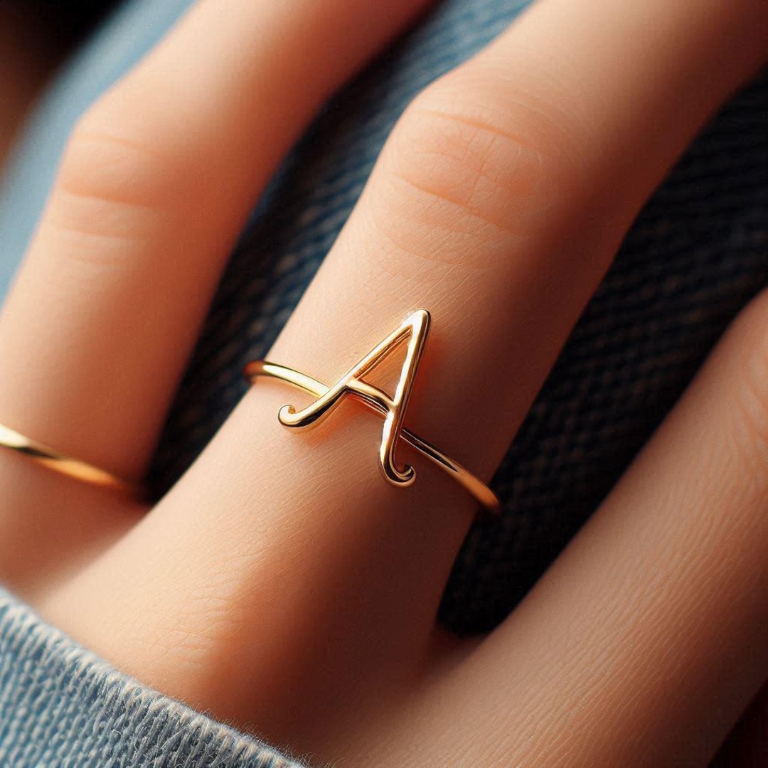 Minimalist Letter A Ring Yellow Gold A Initial Ring A Letter Jewelry ...