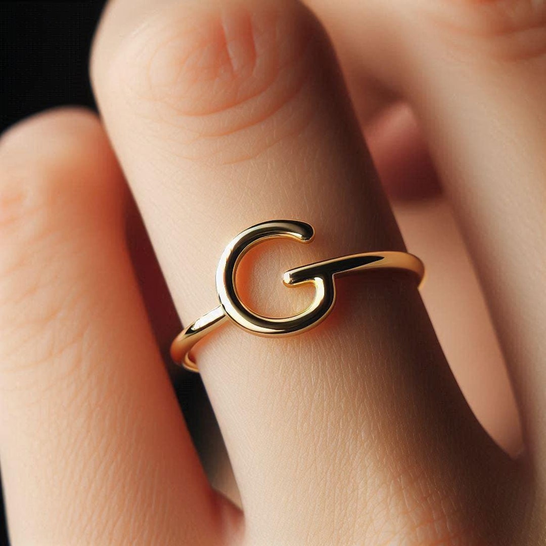 Minimalist Letter G Ring Yellow Gold G Initial Ring G Letter Jewelry ...