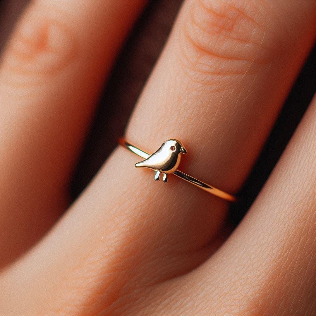 Minimalist Bird Ring Yellow Gold Bird Gift Gold Bird Jewelry Dainty ...