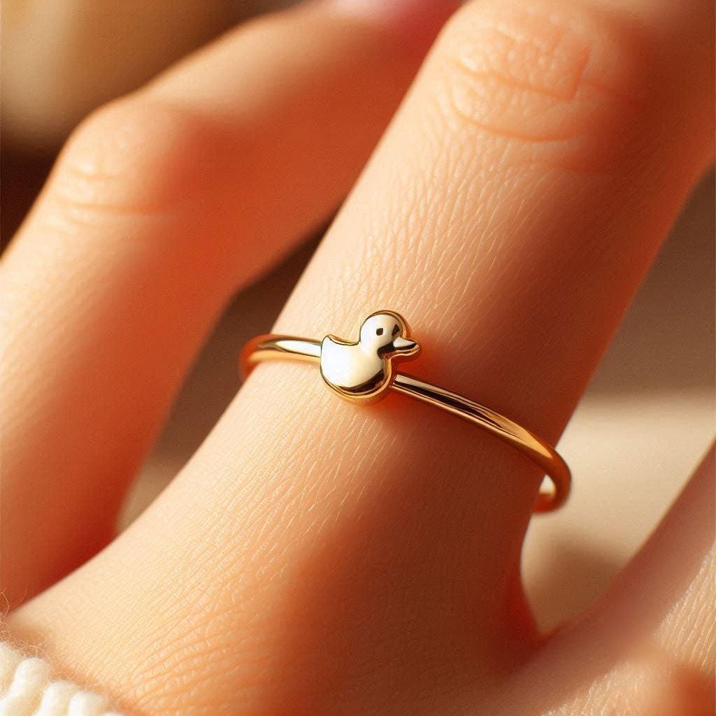 Minimalist Duckling Ring Yellow Gold Duck Ring Duckling Ring Duck ...