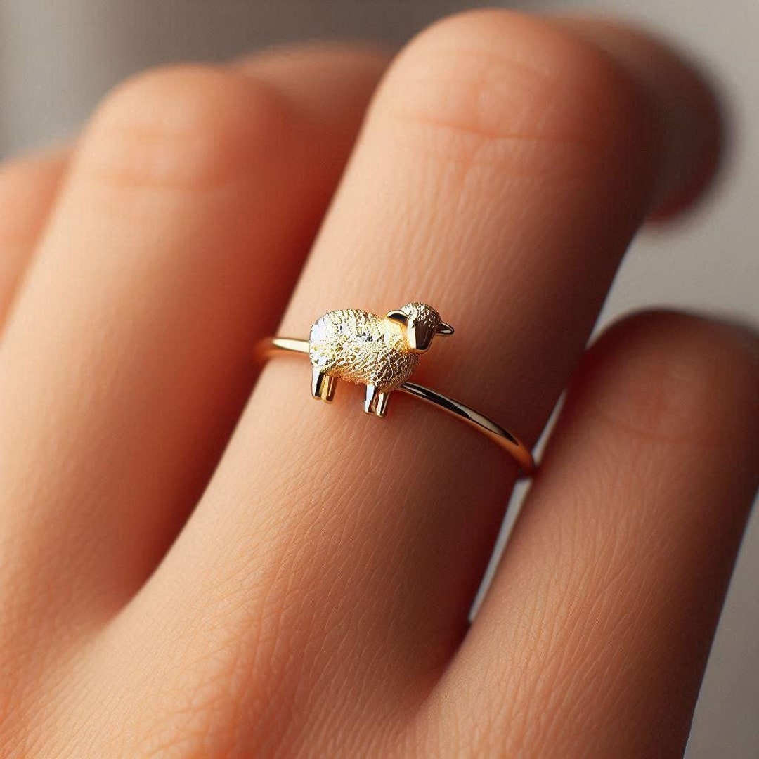 Minimalist Sheep Ring Yellow Gold Sheep Ring Lamb Ring Sheep Jewelry ...