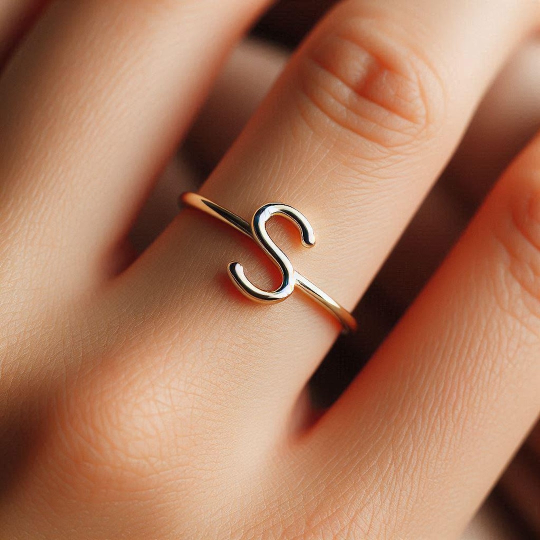 Minimalist Letter S Ring Yellow Gold S Initial Ring S Letter Jewelry ...