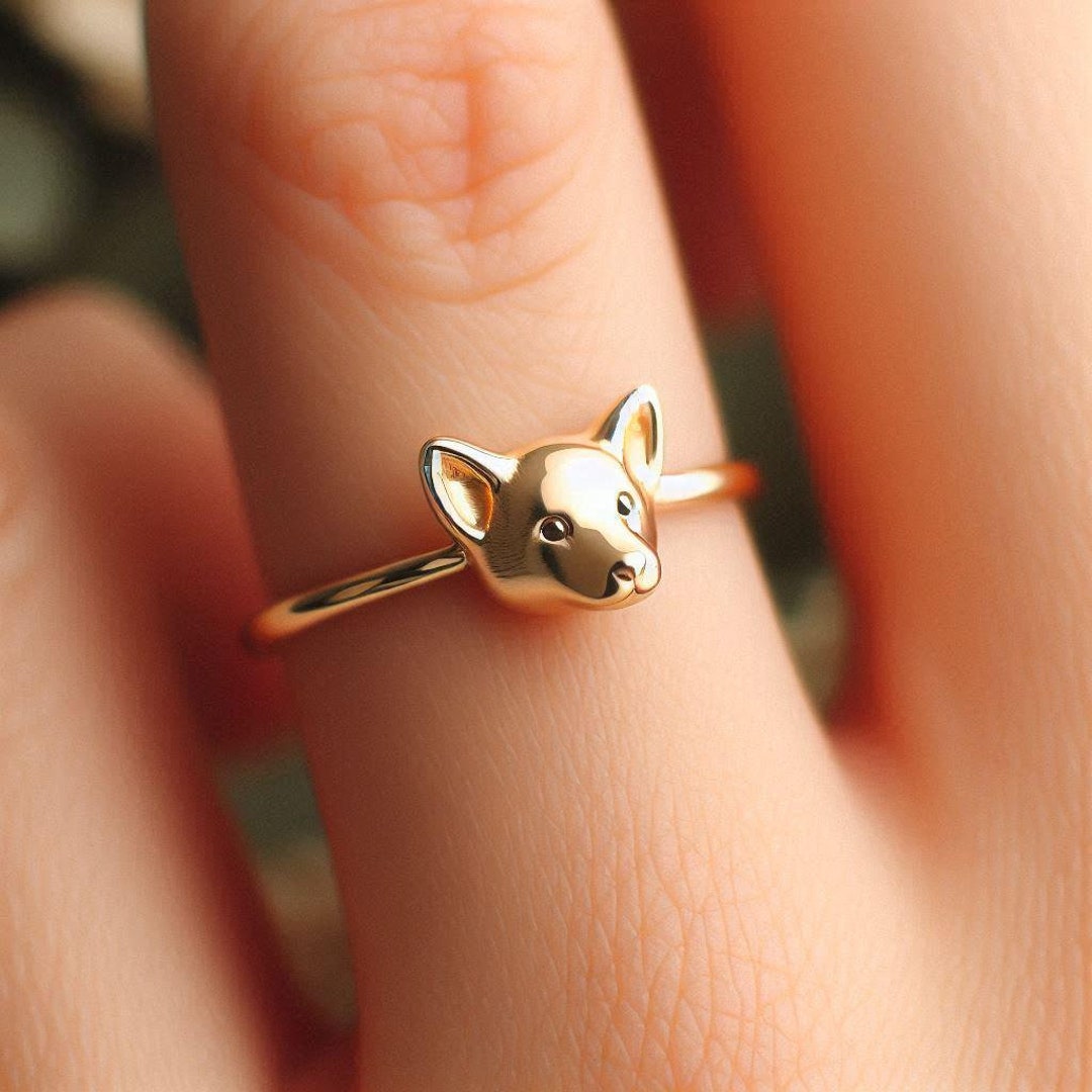 Minimalist Corgi Ring Yellow Gold Corgi Ring Welsh Corgi Ring Corgi ...