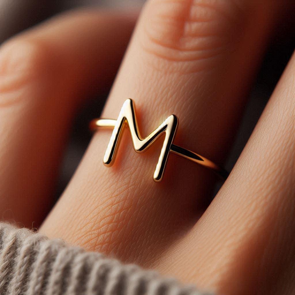 Minimalist Buchstabe M Ring Gelbgold M Anfangsring M Buchstabe Schmuck zierlich aus massivem Gold M Geschenk M Name Gold WeiBgold Rosegold Etsy