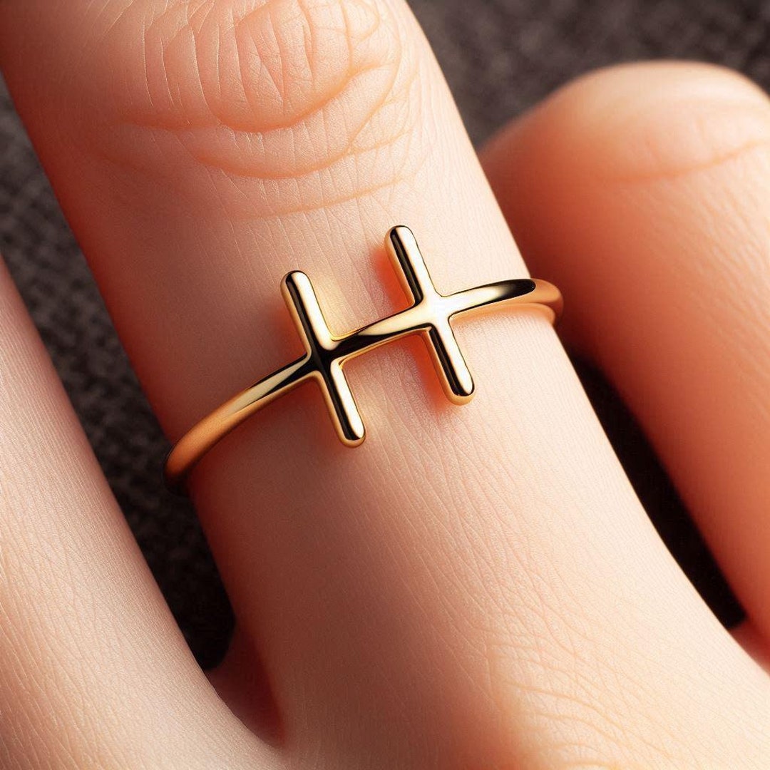 Minimalist Letter H Ring Yellow Gold H Initial Ring H Letter Jewelry ...
