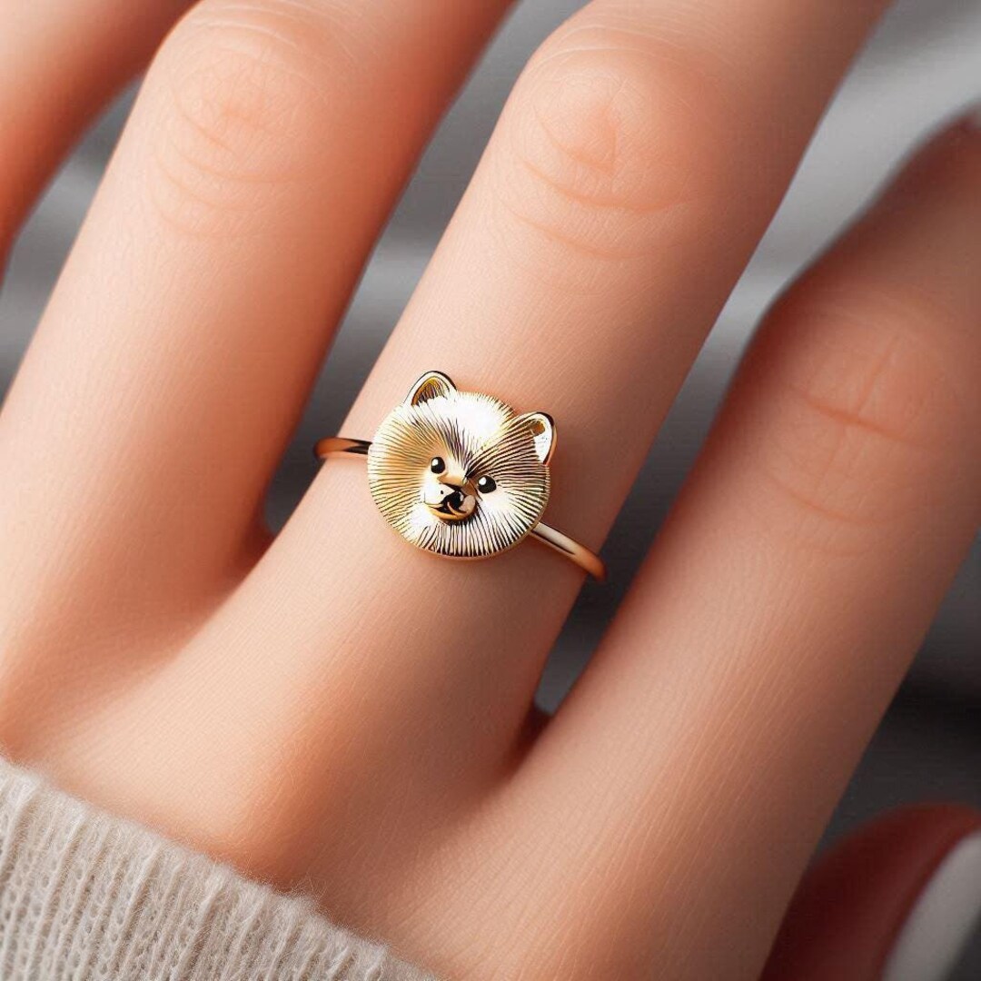 Minimalist Pomeranian Ring Yellow Gold Pomeranian Gift Gold Pomeranian ...