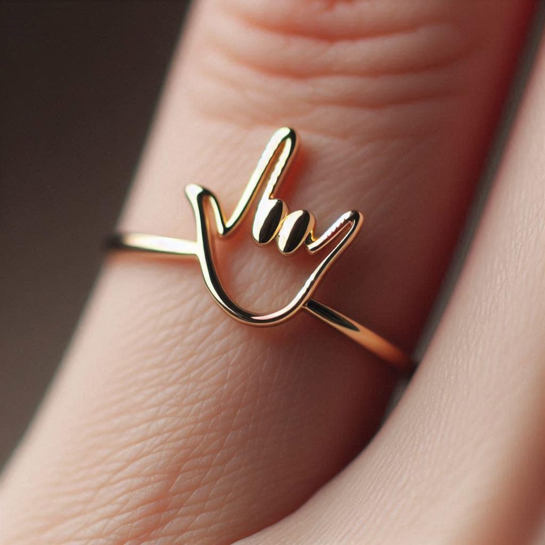 Minimalist I Love You Ring Yellow Gold ASL Ring Sign Language Jewelry ...