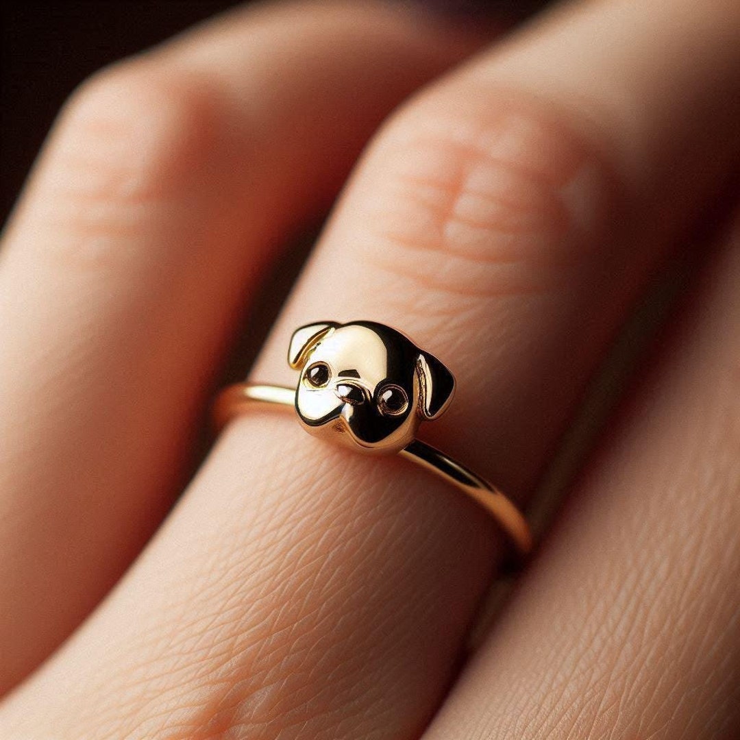 Minimalist Pug Ring Yellow Gold Pug Ring Pug Ring Pug Jewelry Dainty ...