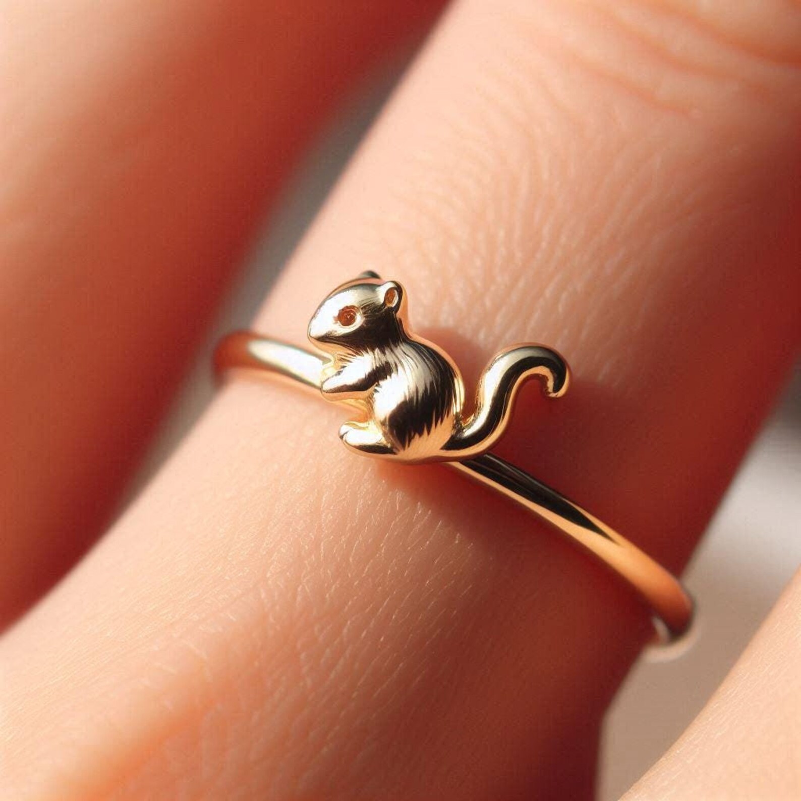 Minimalist Chipmunk Ring Yellow Gold Chipmunk Ring Squirrel Ring ...