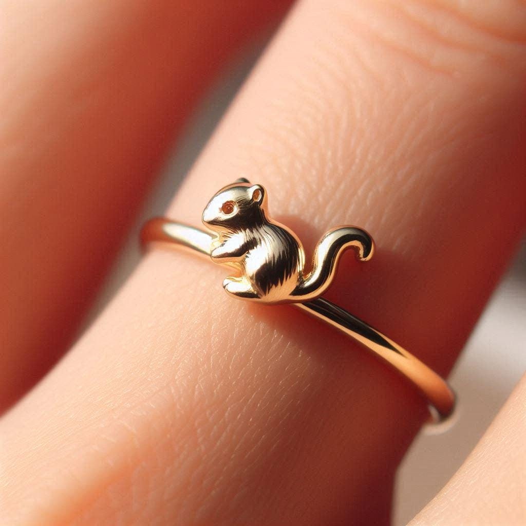Minimalist Chipmunk Ring Yellow Gold Chipmunk Ring Squirrel Ring ...