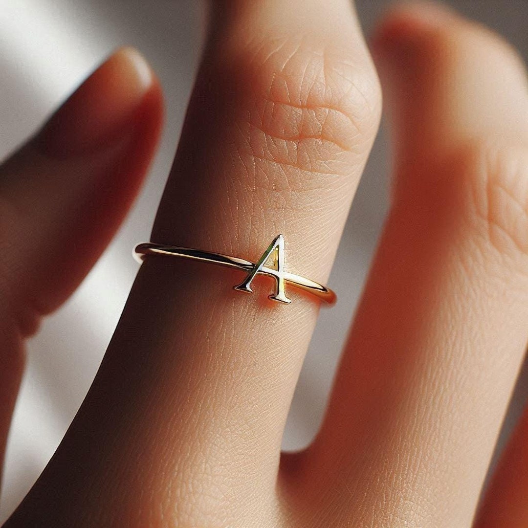 Minimalist Letter A Ring Yellow Gold A Initial Ring A Letter Jewelry ...