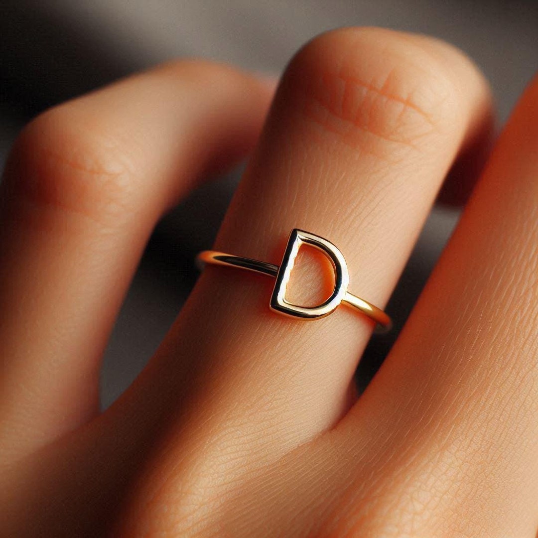 Minimalist Letter D Ring Yellow Gold D Initial Ring D Letter Jewelry ...