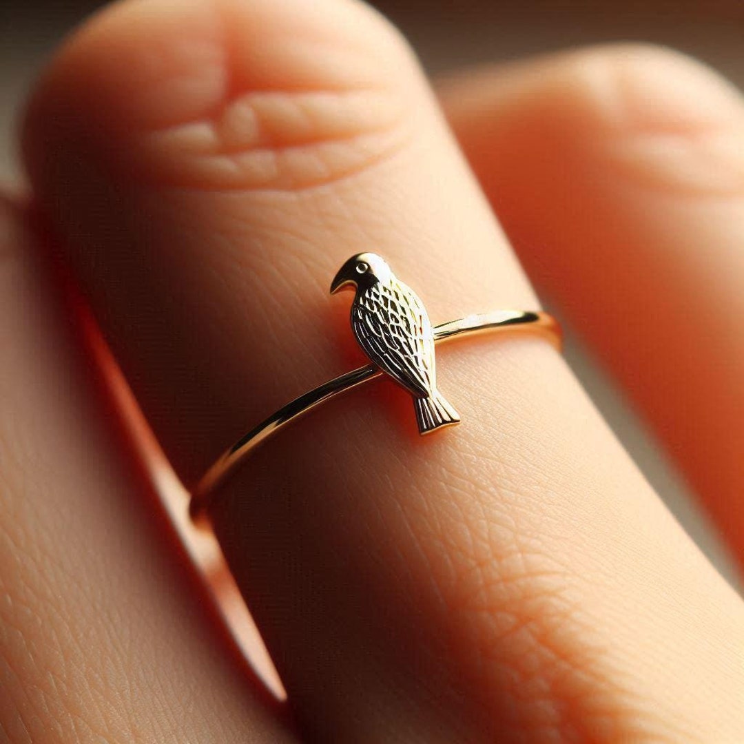 Minimalist Falcon Ring Yellow Gold Falcon Ring Bird Ring Falcon Jewelry ...