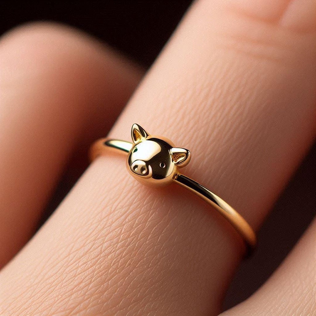 Minimalist Pig Ring Yellow Gold Pig Ring Pig Ring Pig Jewelry Dainty ...